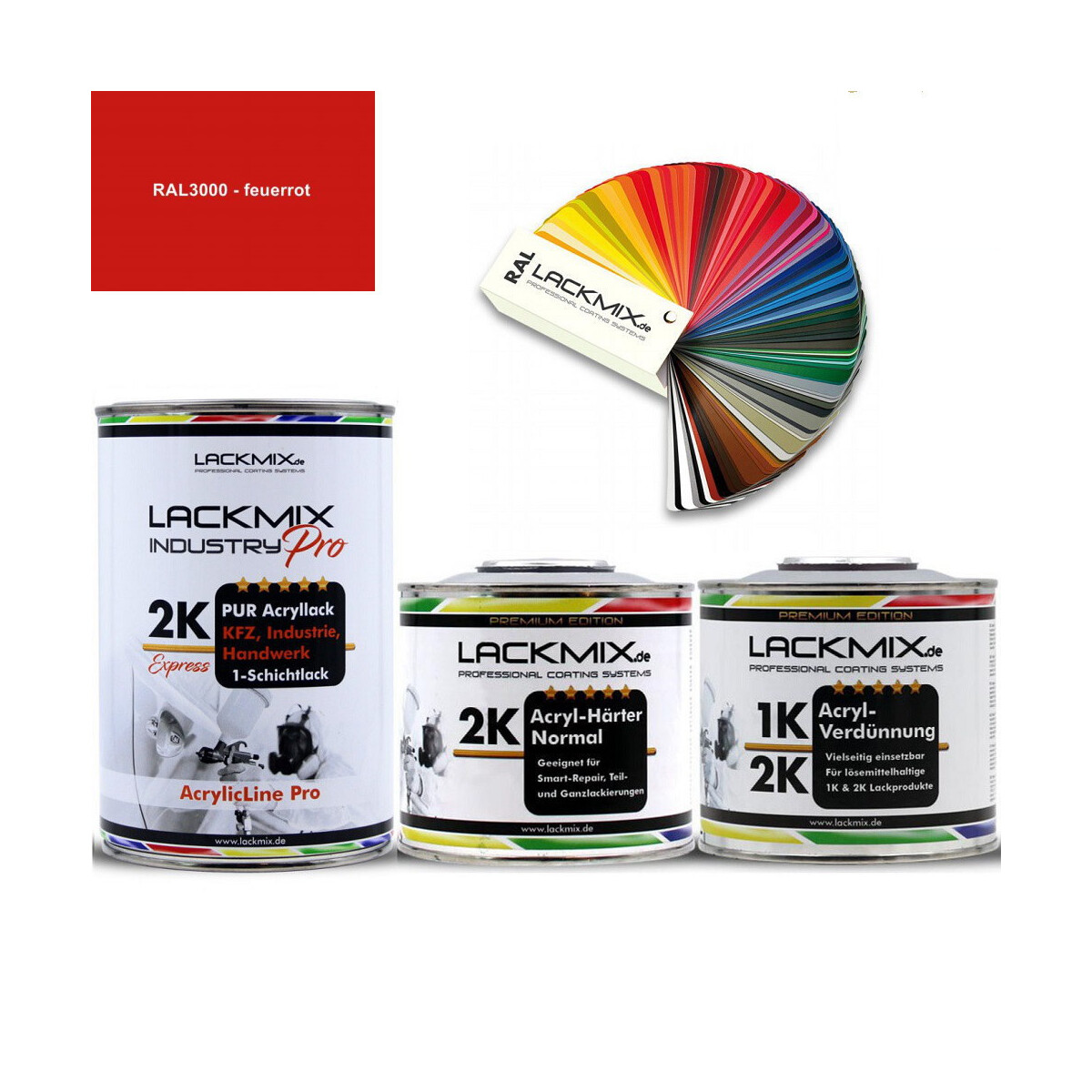 2K Lack RAL 3000 Feuerrot / RAL Acryl Express Einschichtlack / Alle M
