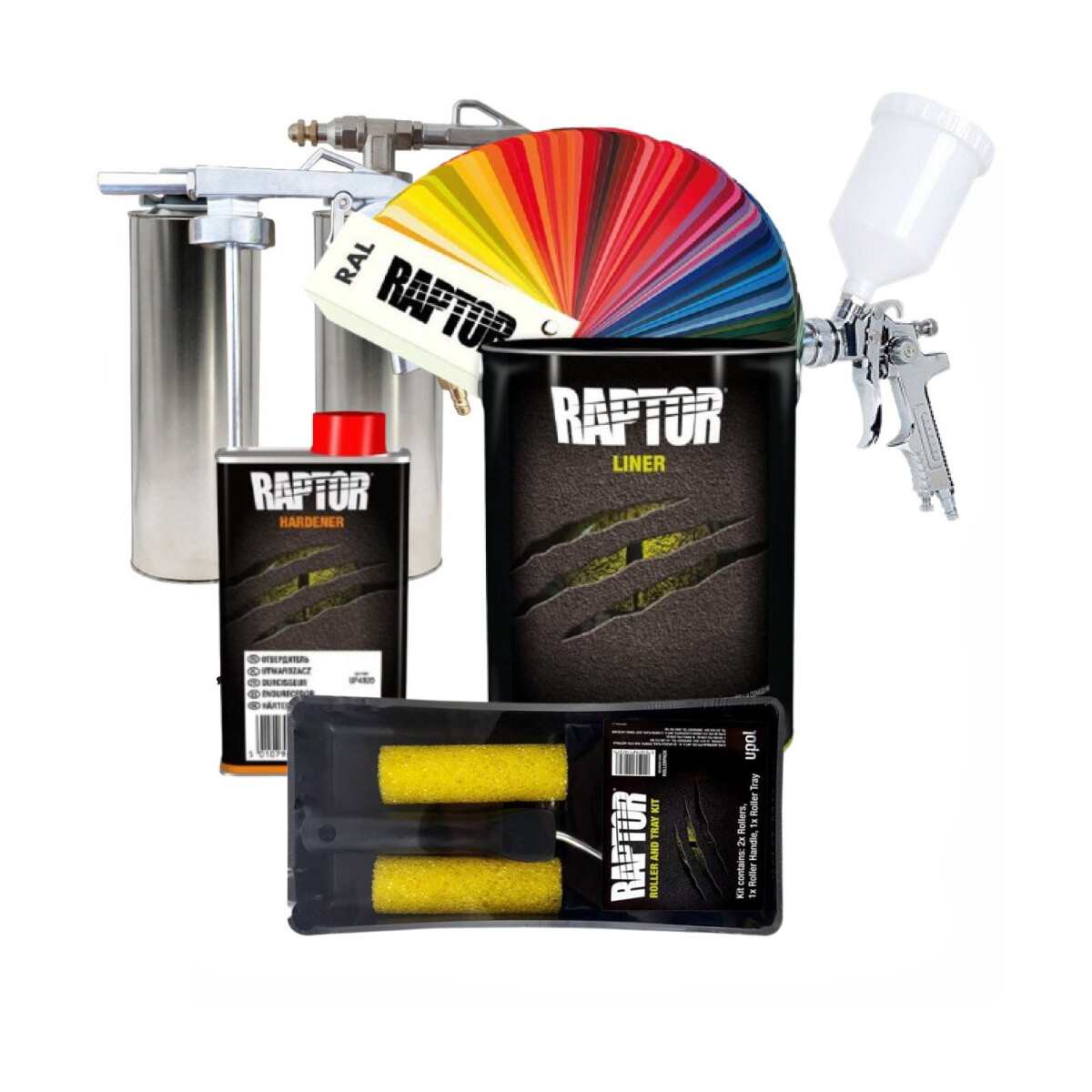 Raptor 2K Lack Beschichtung. Alle Farben n. RAL & Sets (Kit). Upol.