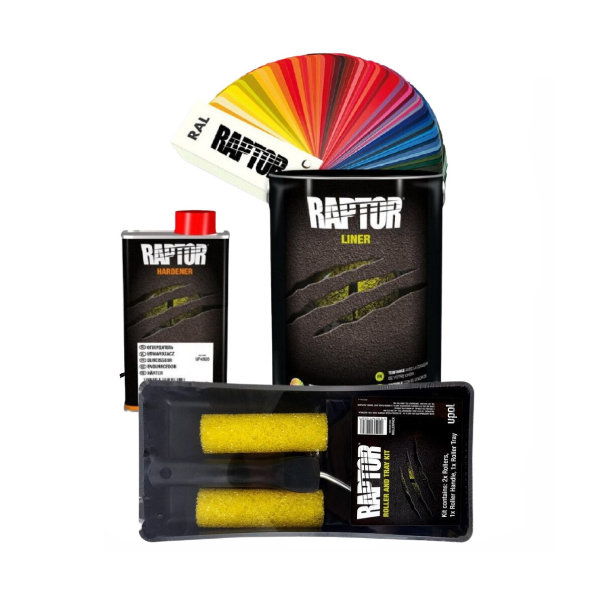 Raptor 2K Lack Beschichtung. Alle Farben n. RAL & Sets (Kit). Upol.