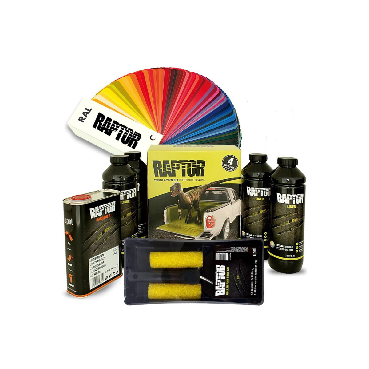 Raptor 2K Lack Beschichtung. Alle Farben n. RAL & Sets (Kit). Upol.